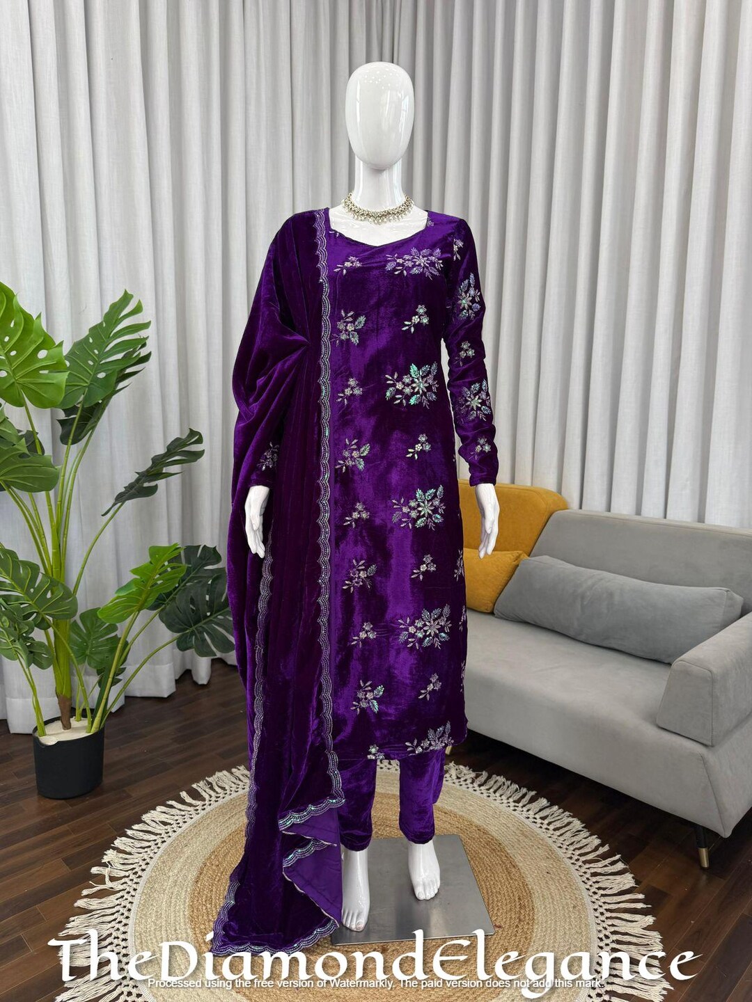 Royal Blue Hand-embroidered Viscous Velvet Salwar Kameez | Designer ...