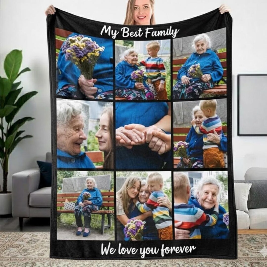 Personalized Family Photo Blanket, Custom Picture Collage Throw, Gift ...