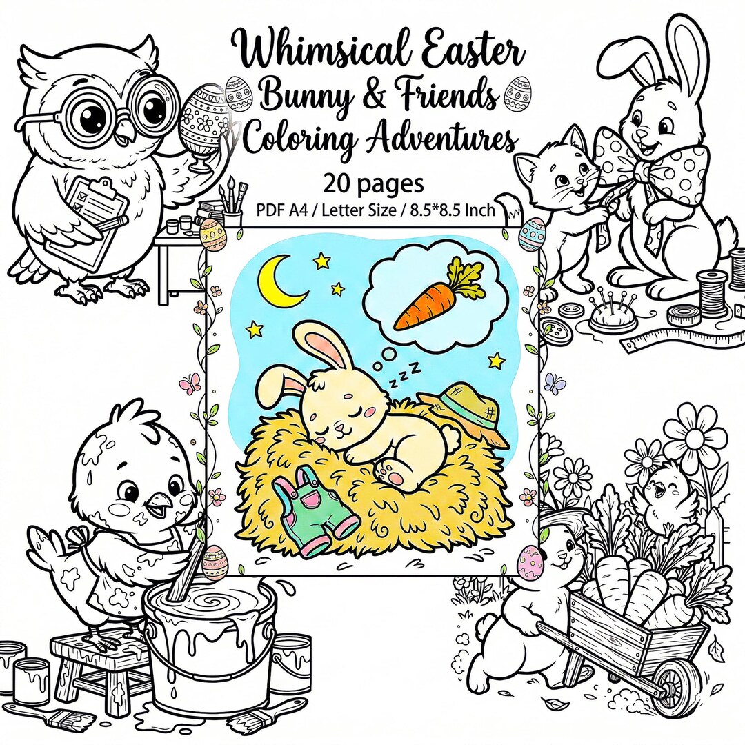 Whimsical Easter Bunny & Friends Coloring Pages, 20 Animal Sheets (PDF ...