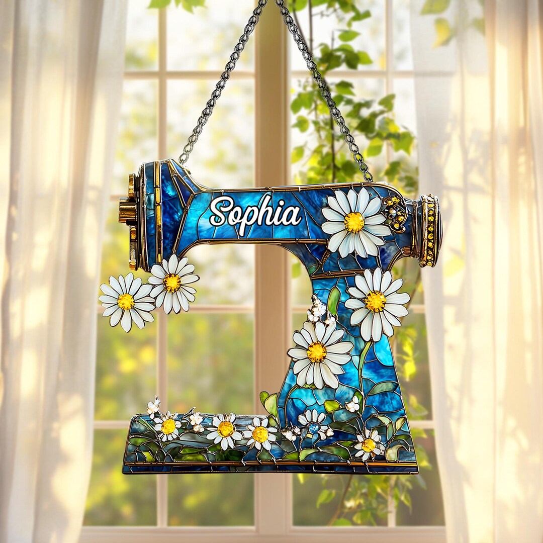 Acrylic Suncatcher Sewing Machine Window Hanging Decoration With Daisy ...