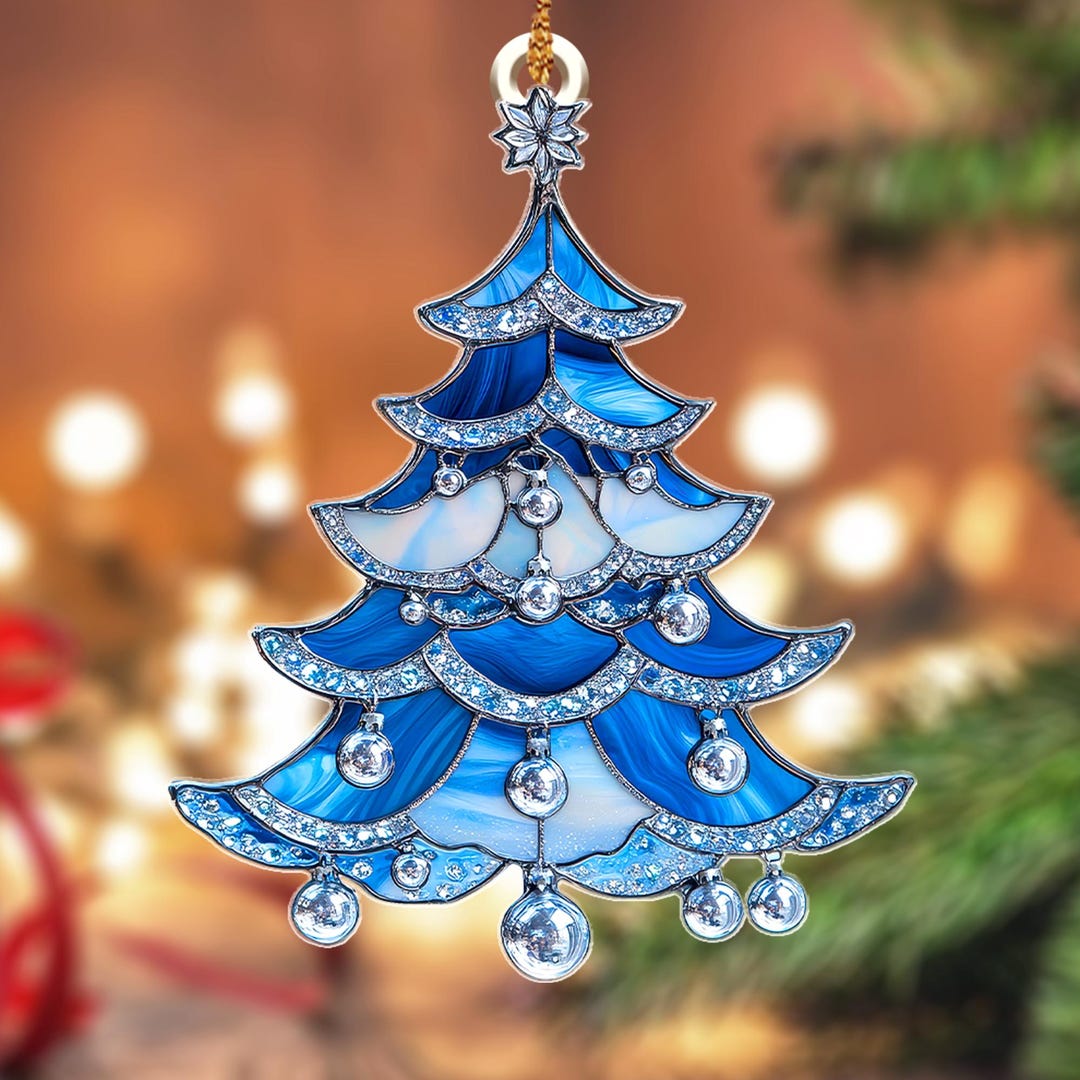 Blue Christmas Tree Ornament Elegant Winter Holiday Decor Shiny Bauble ...