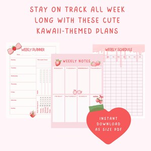 Strawberry Planner Bundle A5 | Kawaii Pink Journal (PDF Printable) - Etsy