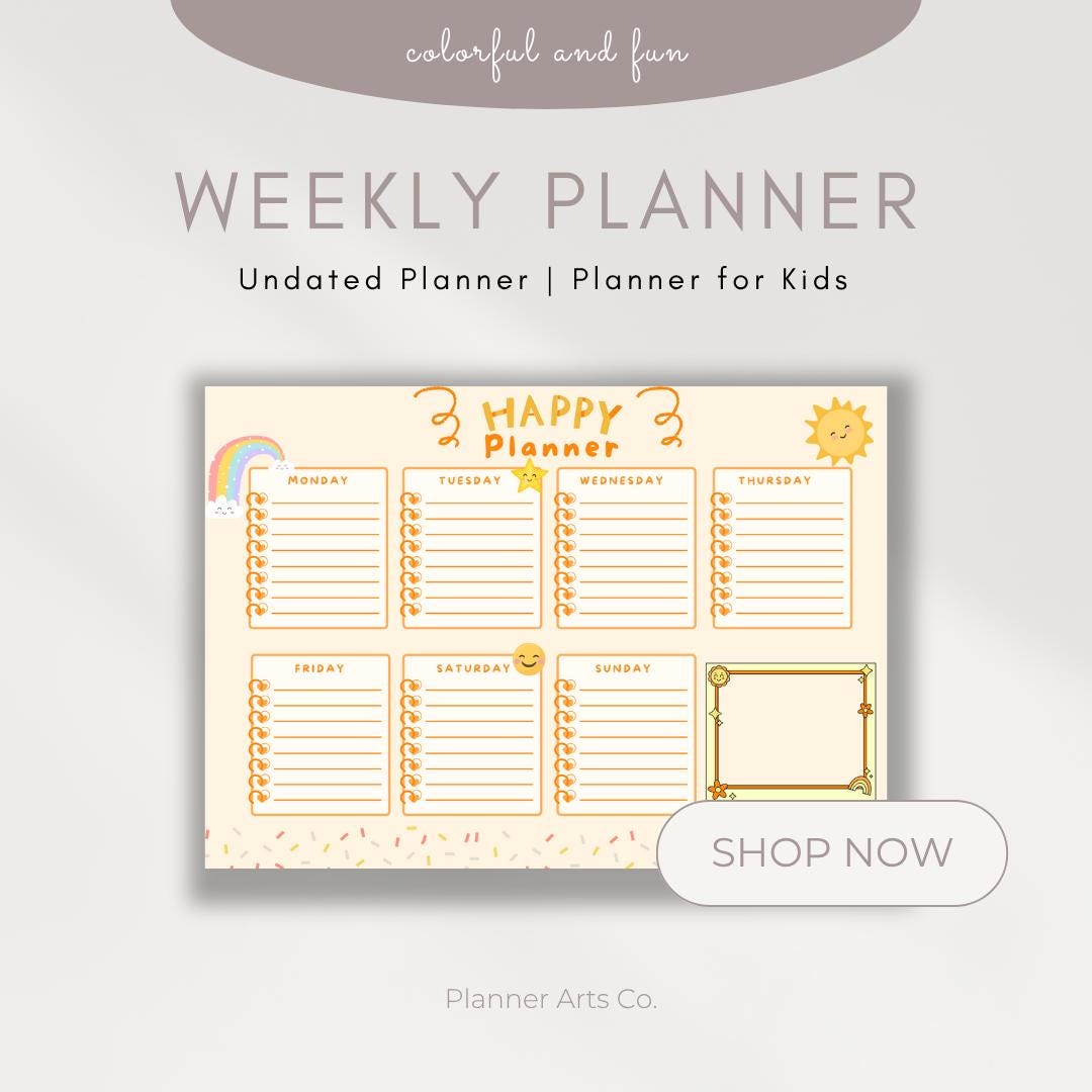 Yellow Weekly Planner Printable for Kids: Cheerful PDF Page - Etsy