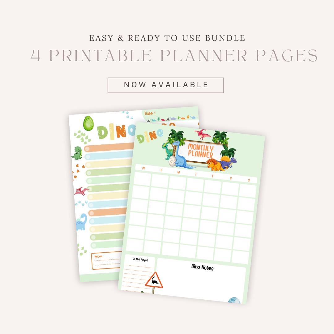 Dino Kids School Planner: Printable Study Schedule, Weekly Planner Set ...