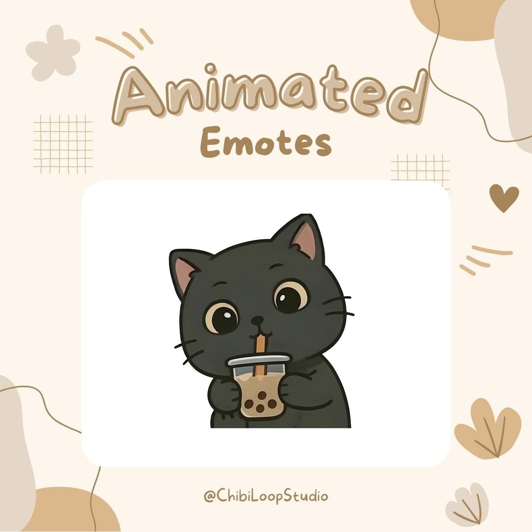 Animated Black Cat Bubble Tea Emote GIF 2 – Cute Emote for Streaming ...
