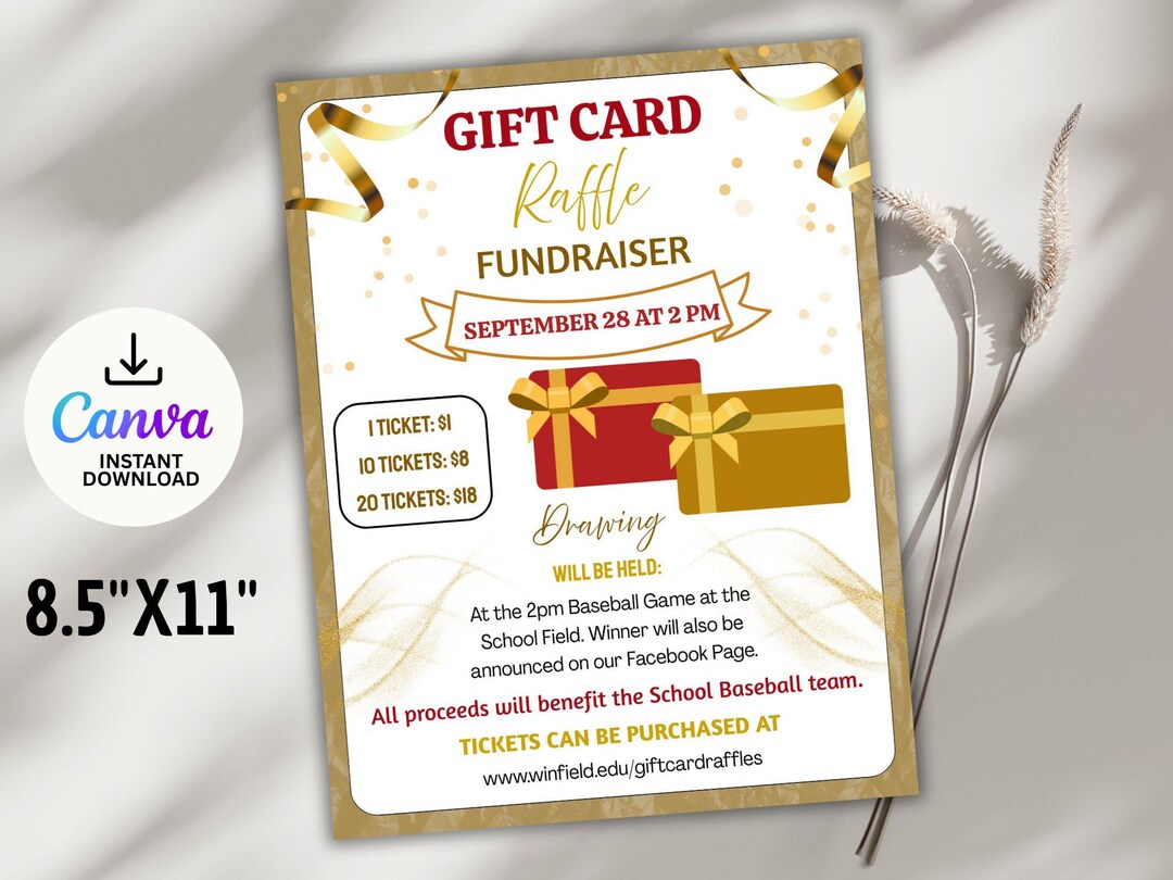 Gift Card Raffle Flyer, Sports Fundraiser Canva Template (digital ...