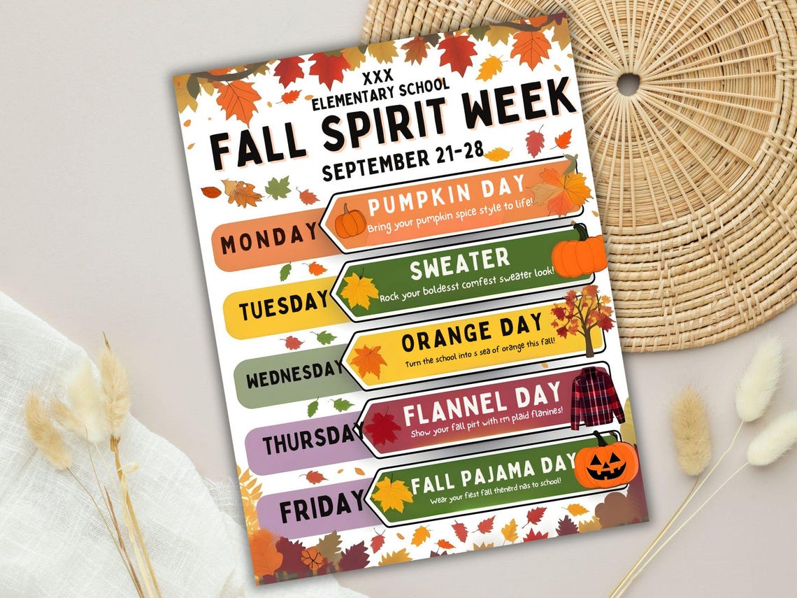 Editable Fall School Spirit Week Flyer: Canva Template (digital ...