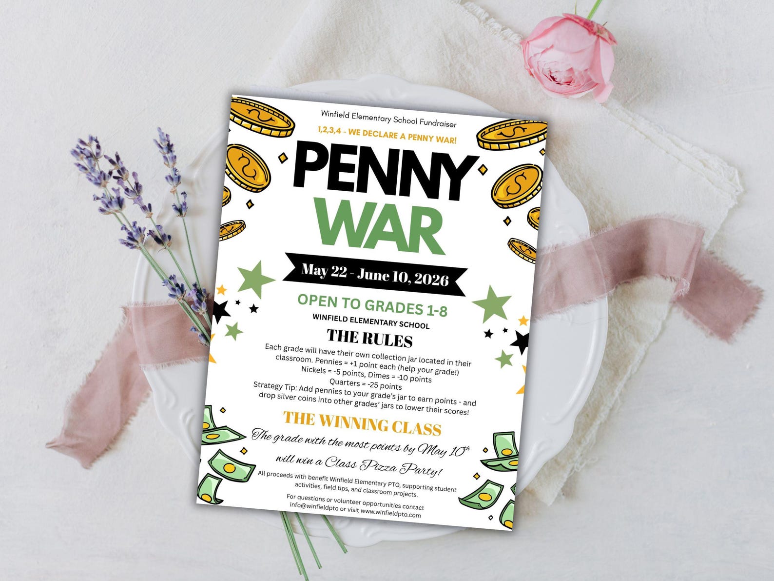 Penny War Fundraiser Flyer for School Coin Drive | Canva Template ...