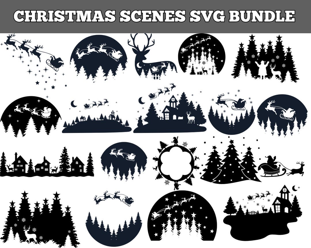 Magical Christmas Scene SVG Bundle: Santa, Reindeer, Deer, Pine Tree ...