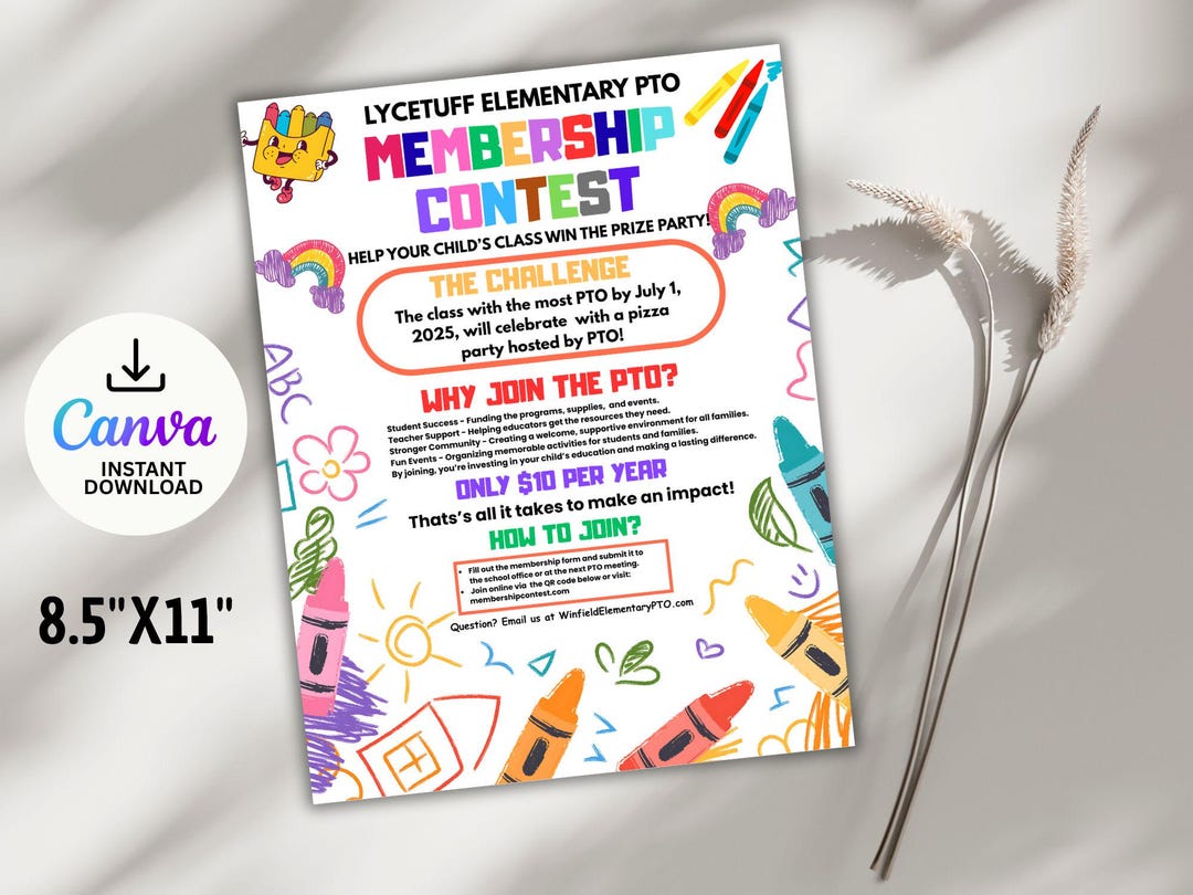 Editable PTA Membership Contest Flyer: School Recruitment Template ...
