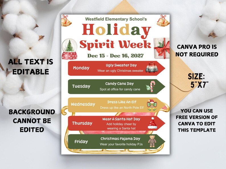 Editable Holiday Spirit Week Flyer: Dress-up Days (digital Download) - Etsy