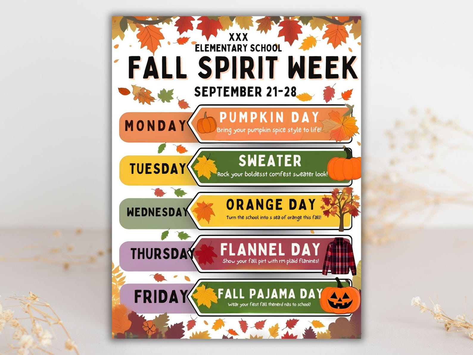 Editable Fall School Spirit Week Flyer: Canva Template (digital ...