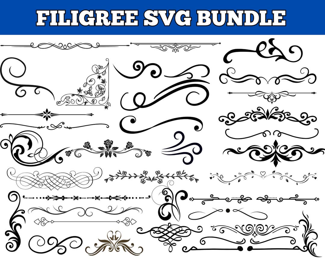 Filigree Scroll SVG Bundle: Laser Cut Swirl Border Designs (digital ...