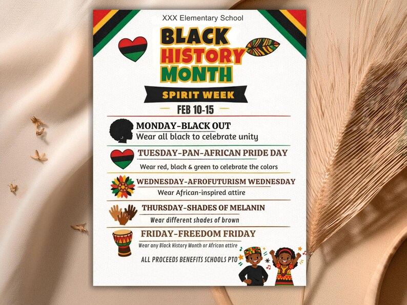 Black History Month Spirit Week Flyer | School February Dress up Days ...