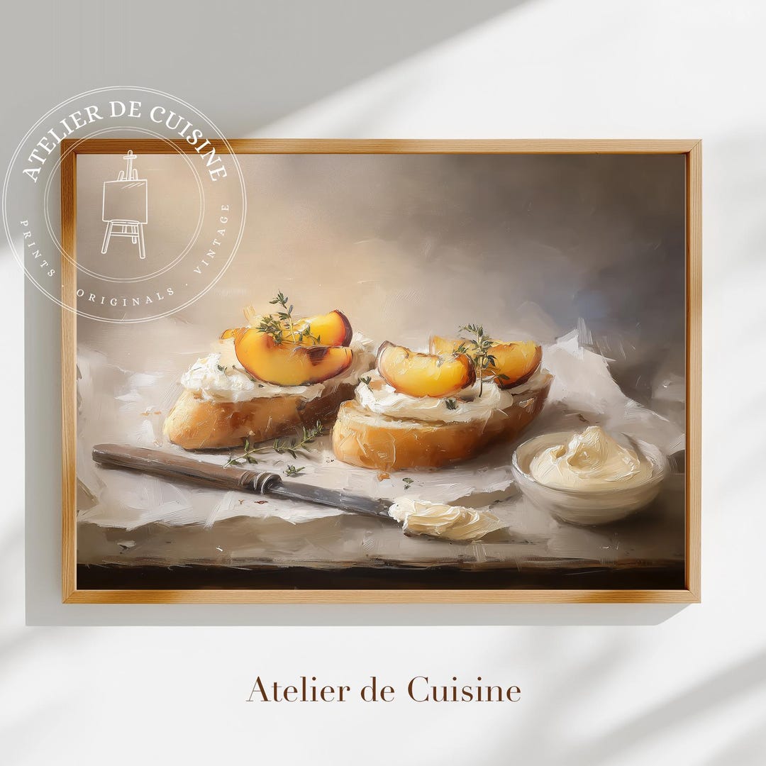 Peach Sourdough Toast Oil Painting: Rustic Kitchen Still Life Art ...
