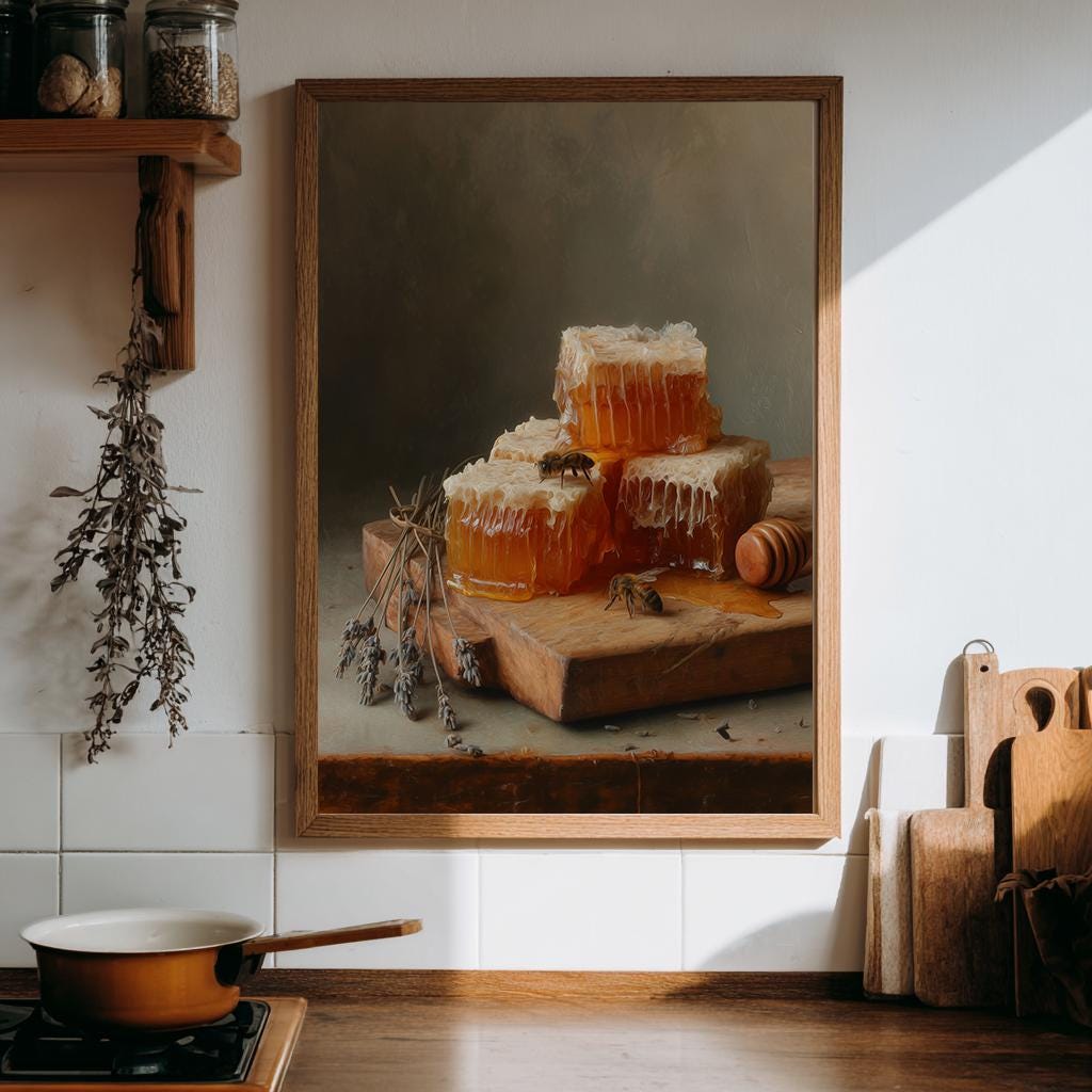 Honeycomb Still Life Print: Rustic Bees & Lavender Kitchen Art (digital Download - Etsy