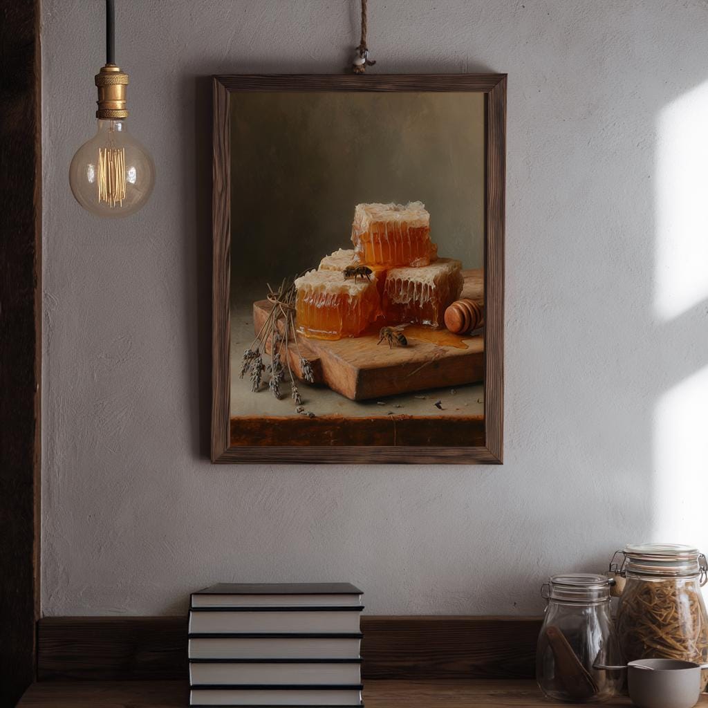 Honeycomb Still Life Print: Rustic Bees & Lavender Kitchen Art (digital Download - Etsy