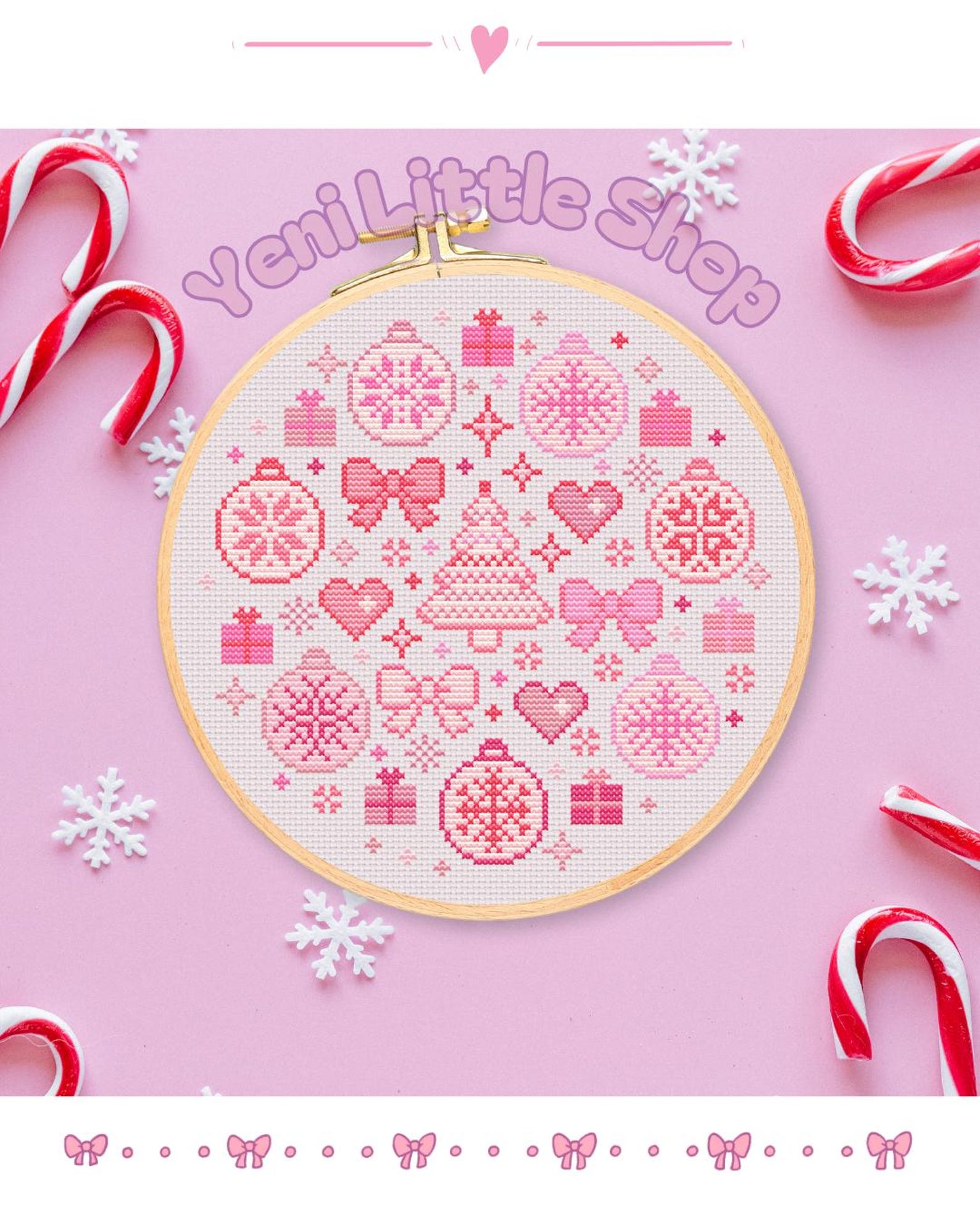 Pink Christmas Bauble Cross Stitch Pattern: Kawaii Ornament (PDF ...