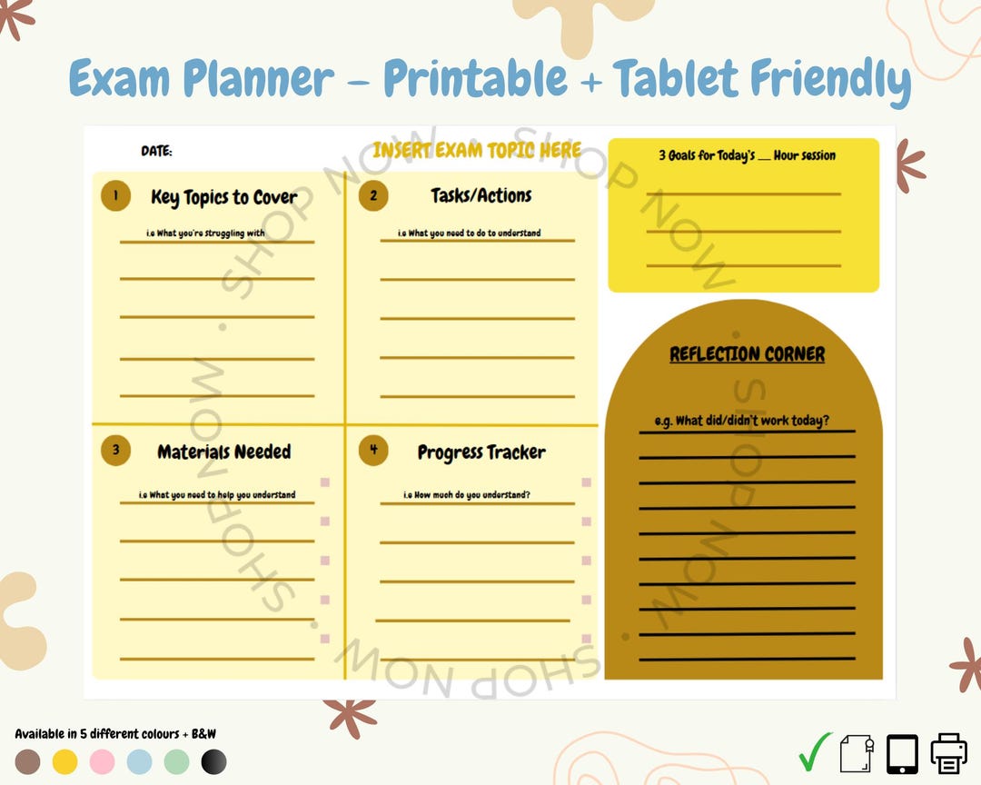 Yellow Exam Study Planner – Printable and Digital-friendly Organizer ...