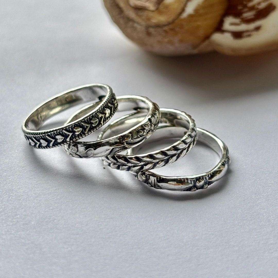 Sterling Silver Stacking Rings Set - Handcrafted Dainty Band Rings - Etsy