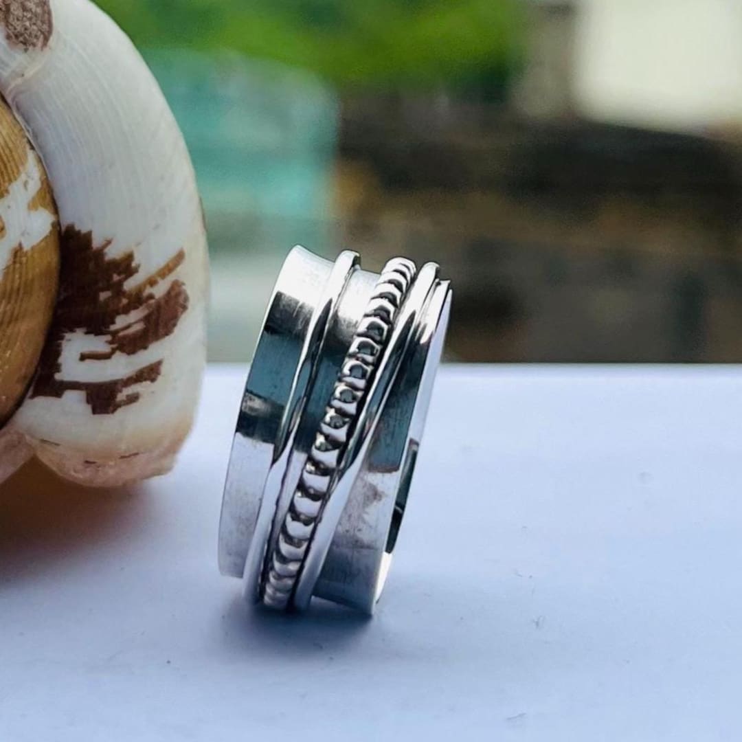 925 Sterling Silver Spinner Ring: Handcrafted Boho Stacking Band - Etsy