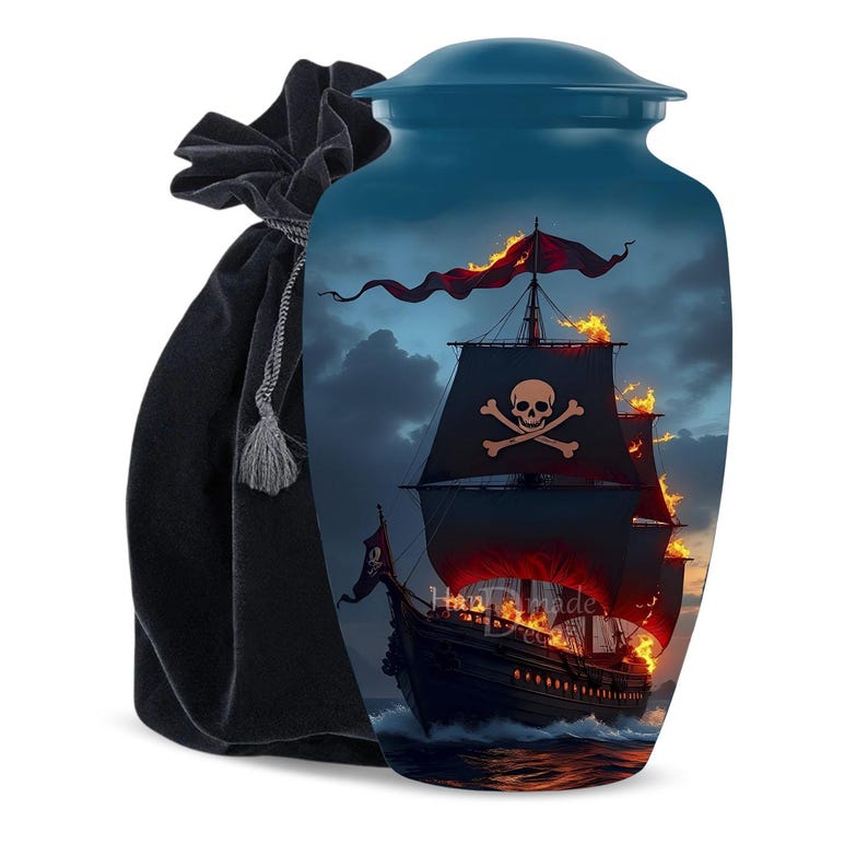 Pirate Ship Cremation Urn – Fiery Sea Voyage Memorial – Skull ...