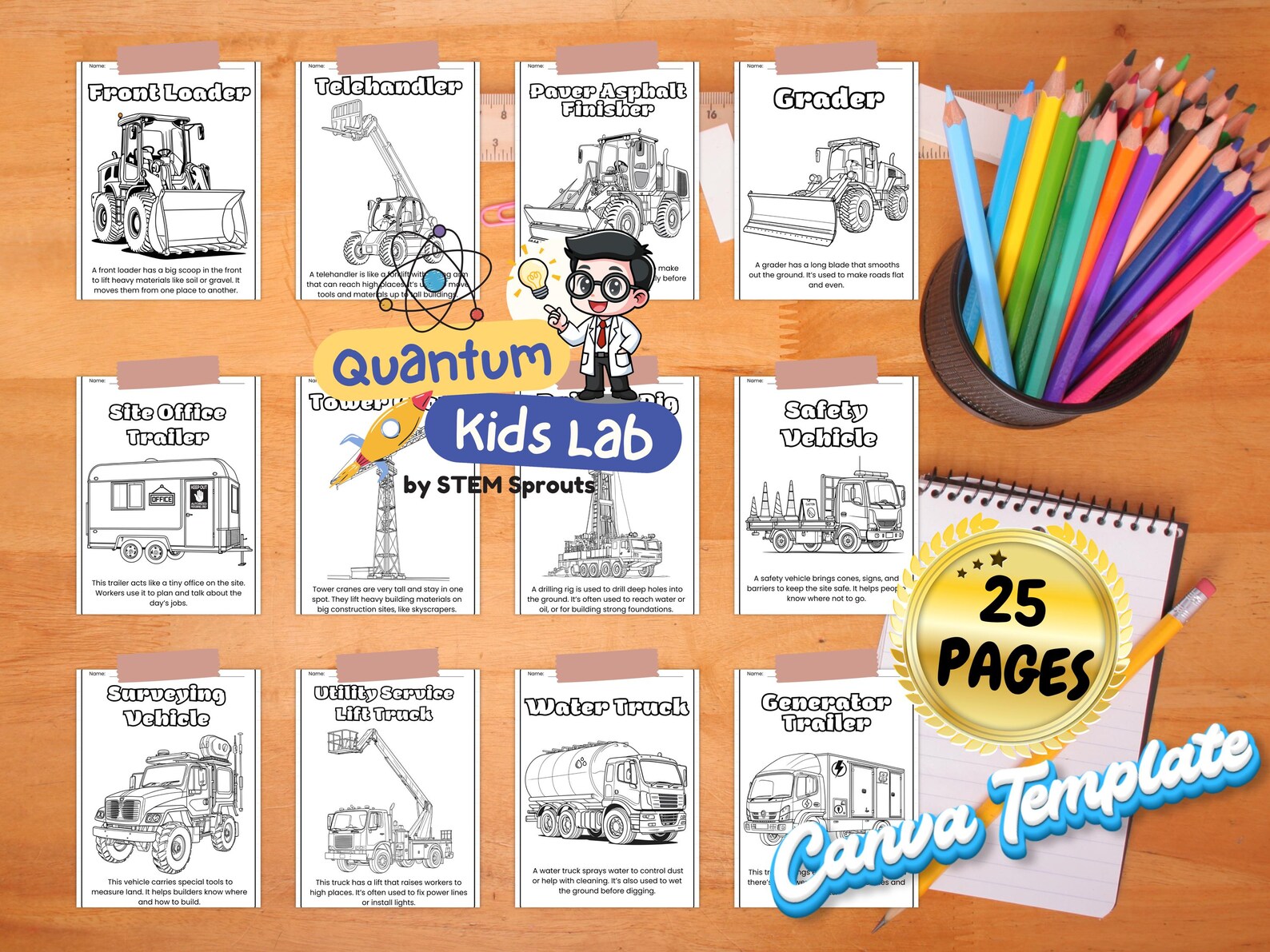 Construction Coloring Pages, Construction Coloring Canva Template ...