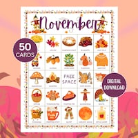 50 Thanksgiving Bingo Cards With Numbers, Printable Party Games, Autumn ...