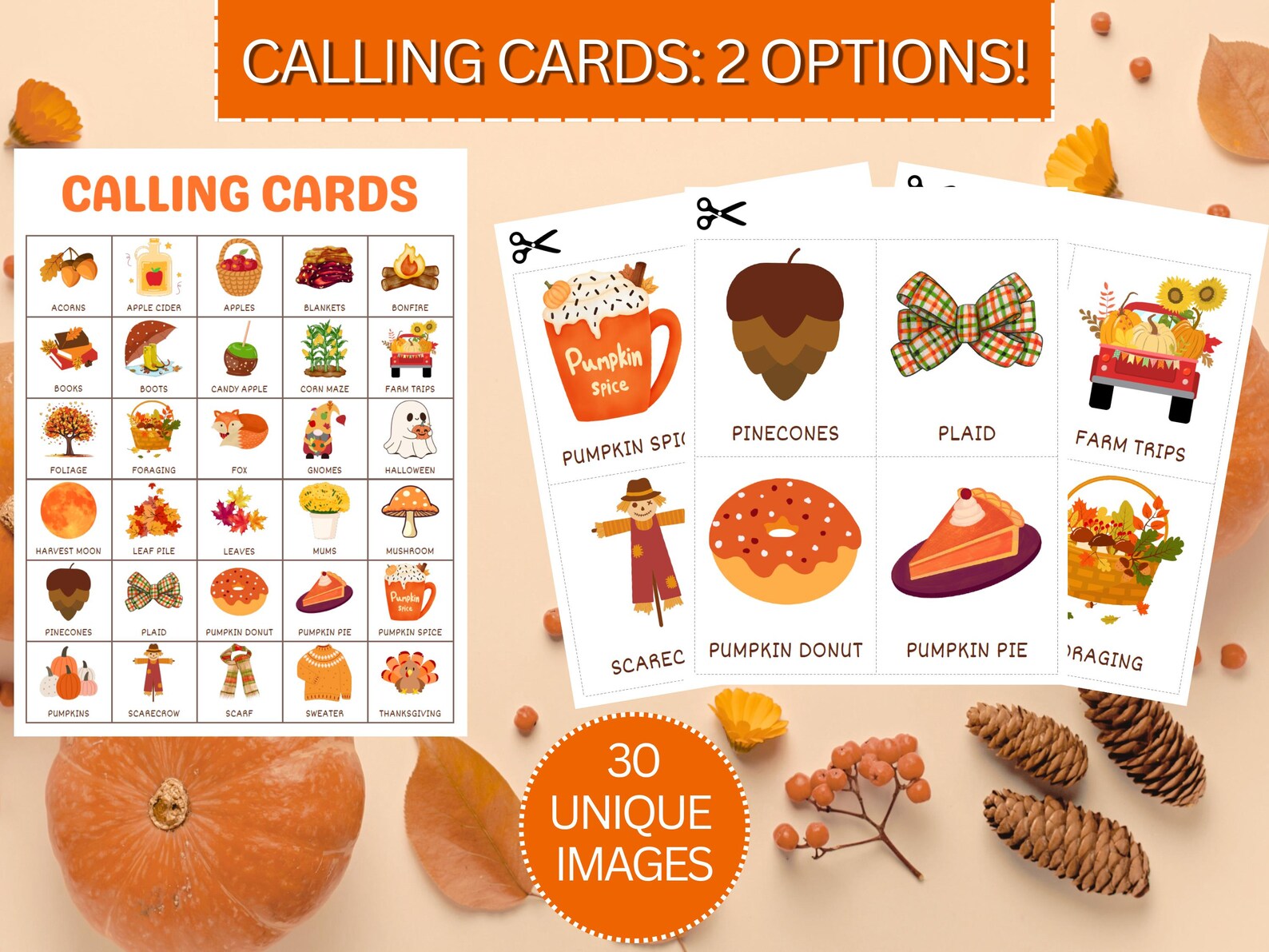 Fall Bingo - 300 Printable Cards - Autumn Classroom Game and Farm Trip ...