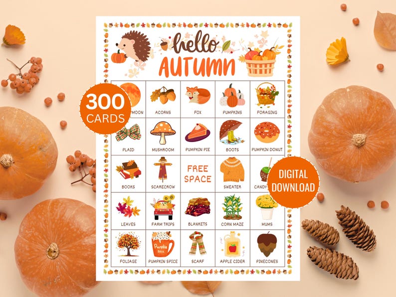 Fall Bingo - 300 Printable Cards - Autumn Classroom Game and Farm Trip ...