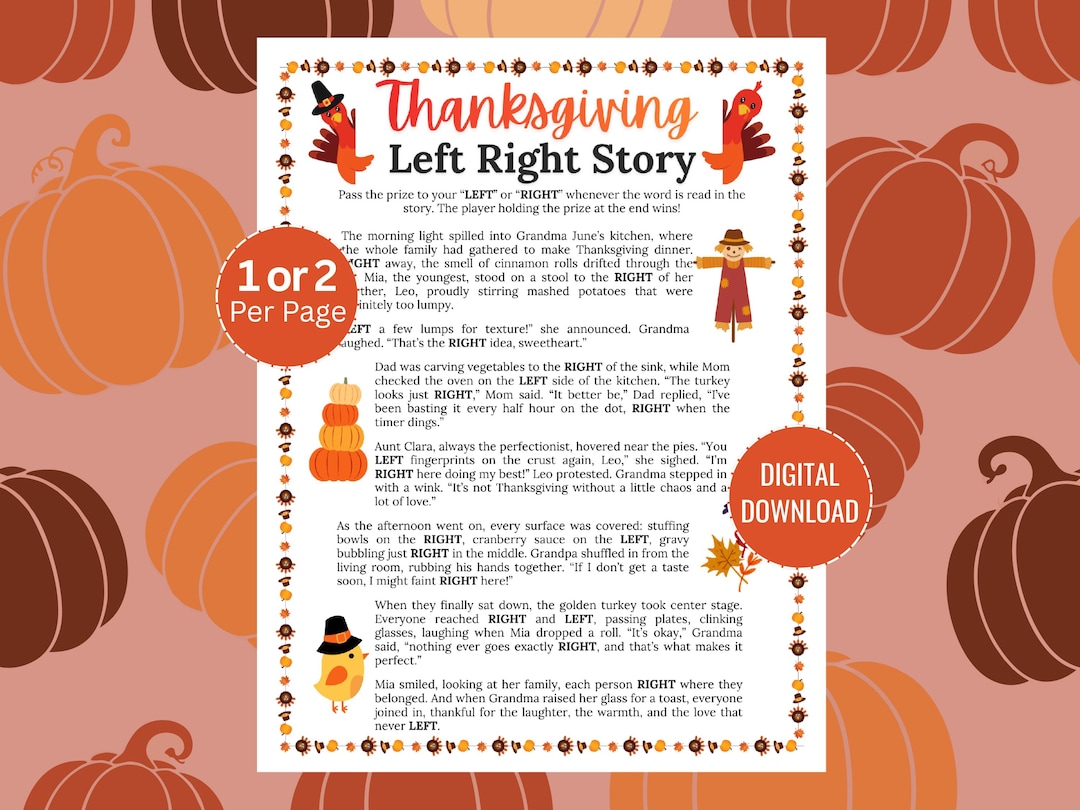 Thanksgiving Left Right Game, Pass the Prize, Left Right Story, Family ...