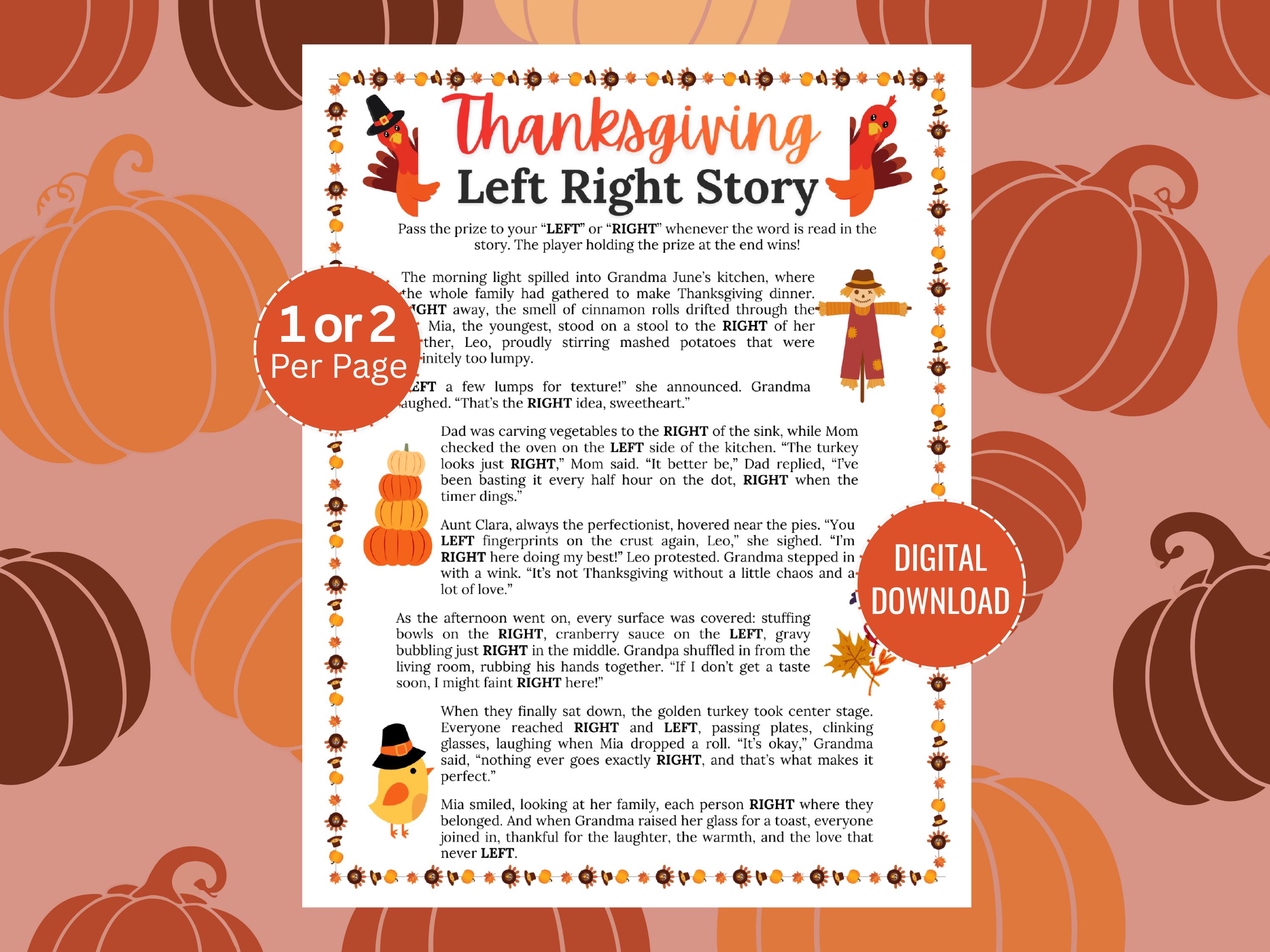 Thanksgiving Left Right Game, Pass the Prize, Left Right Story, Family ...