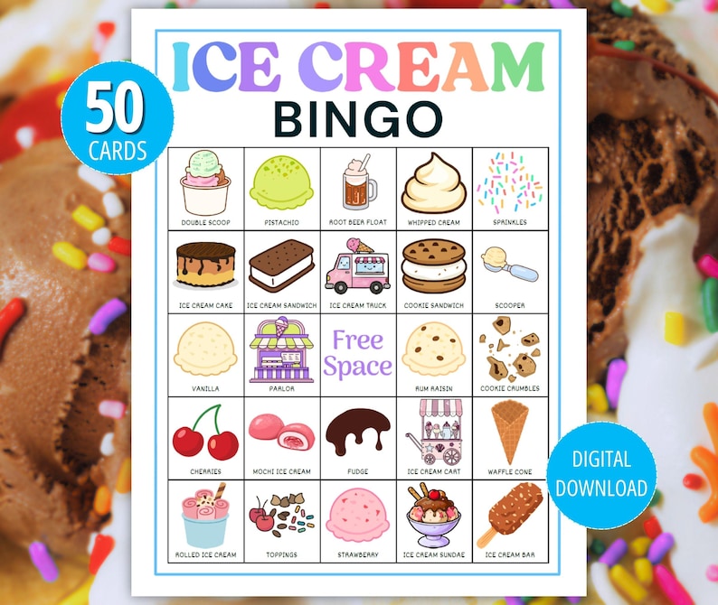 Ice Cream Bingo Game, 50 Cards, Summer Party Activity (digital Download ...