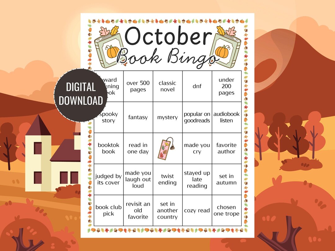 October Book Bingo – Printable Reading Challenge Game, Autumn Reading ...