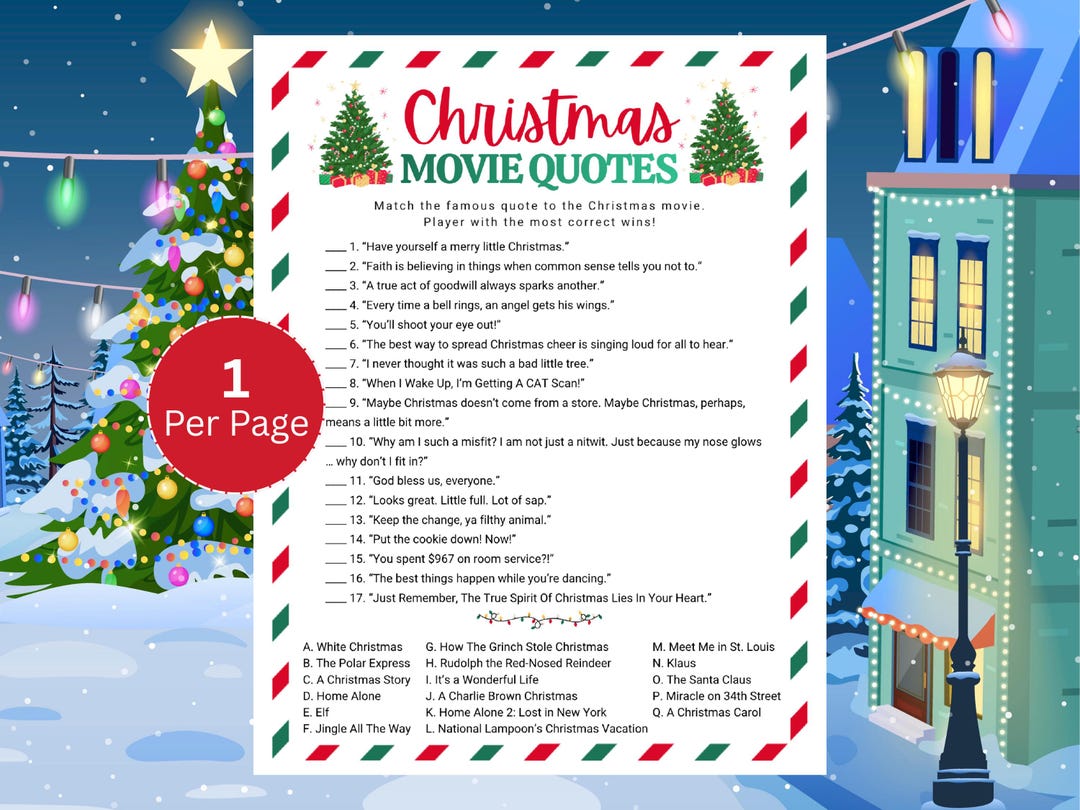 Christmas Movie Quote Trivia Game, Christmas Trivia Party Game ...