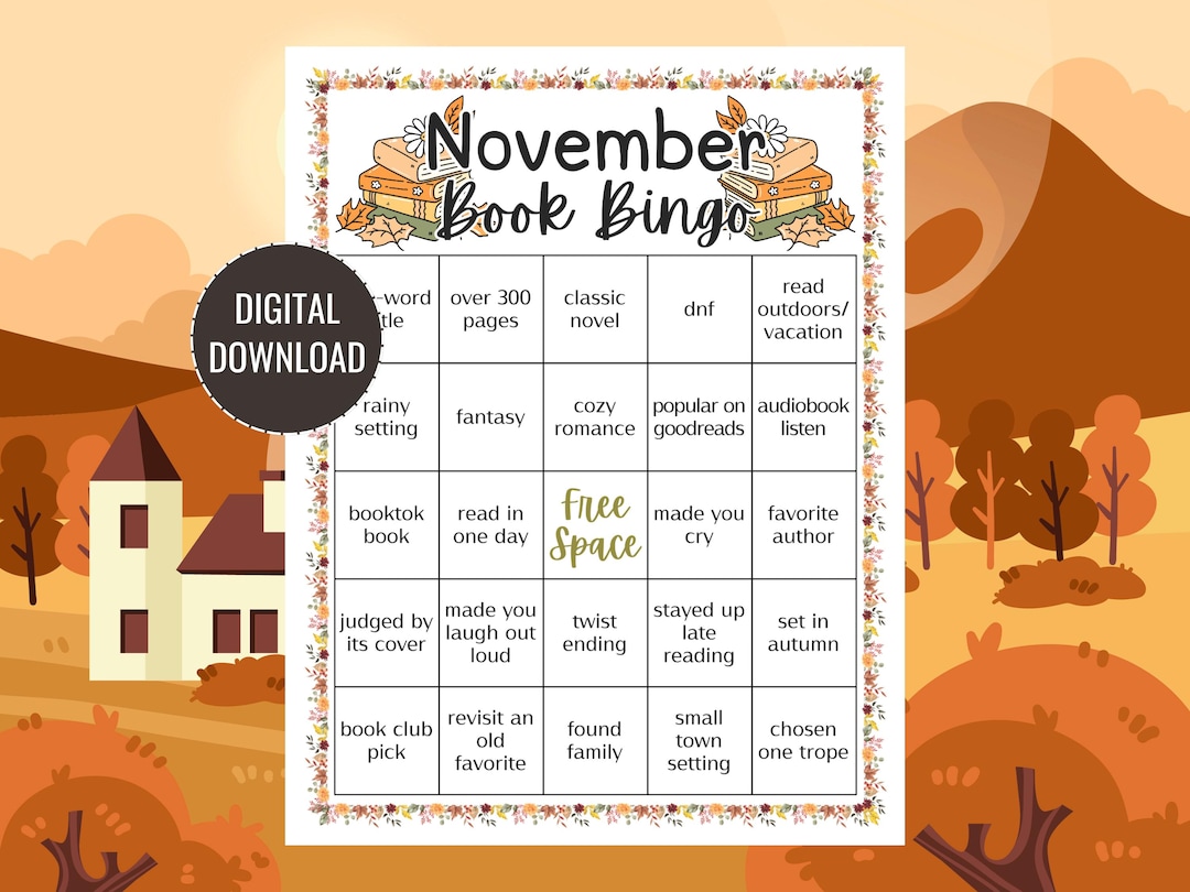 November Book Bingo – Printable Reading Challenge Game, Fall Reading ...