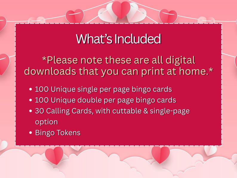 Valentine's Day Bingo, 100 Bingo Card Set, Valentine's Bingo Printable ...
