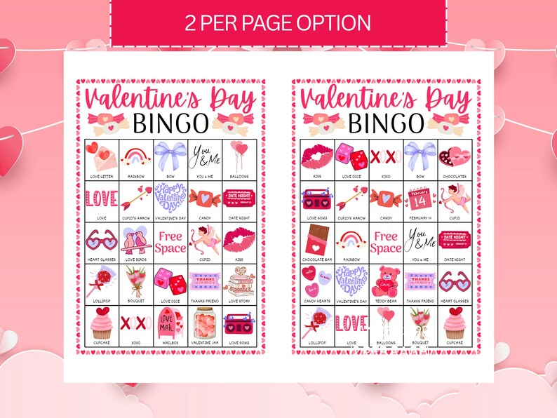 Valentine's Day Bingo, 100 Bingo Card Set, Valentine's Bingo Printable ...