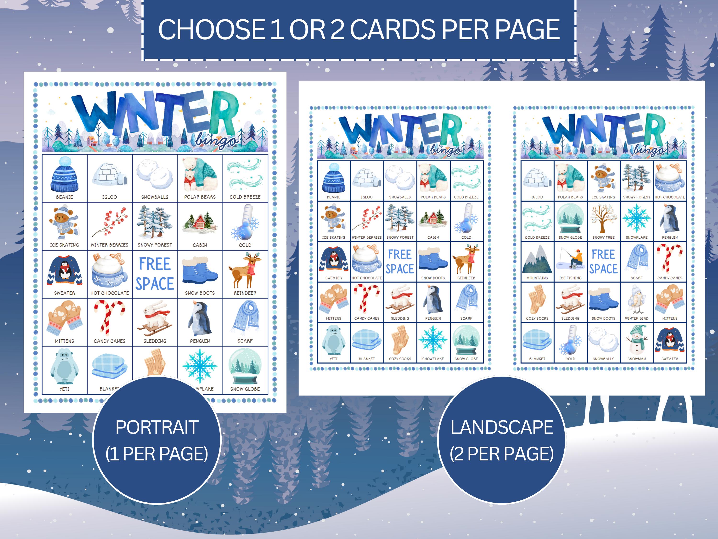 Winter Bingo, 100 Winter Bingo Cards for December, January, February ...