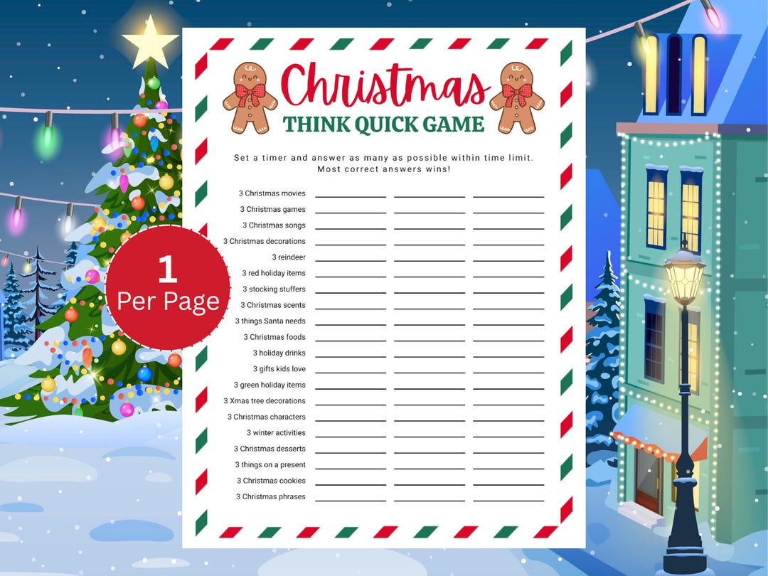Christmas Think Quick Game, Christmas Think Fast Game for Adults and ...