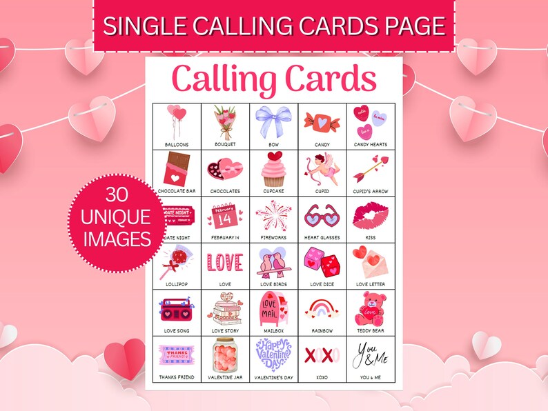 Valentine's Day Bingo, 100 Bingo Card Set, Valentine's Bingo Printable ...