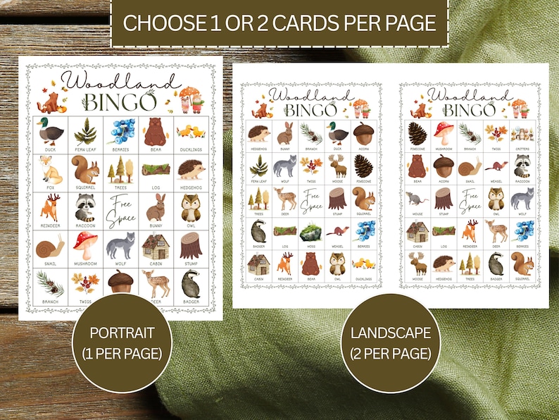 Woodland Bingo, 200 Printable Bingo Cards, Woodland Creatures Game ...