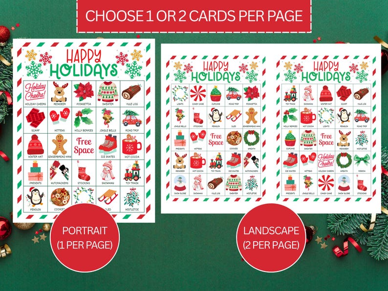 Happy Holidays Bingo, 200 Printable Bingo Cards, Winter Holiday Party ...