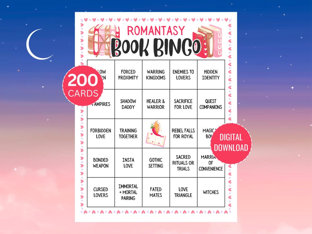 Romantasy Bingo - 200 Book Bingo Cards, Printable Book Challenge, Book ...