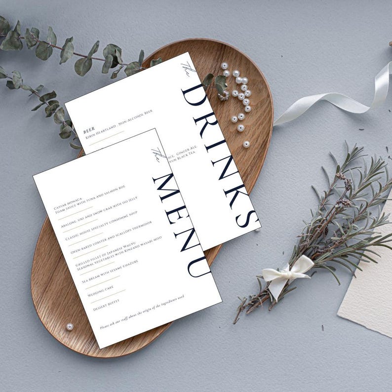 Wedding Reception Menu Template, Minimalist Party Food Drink Menu ...