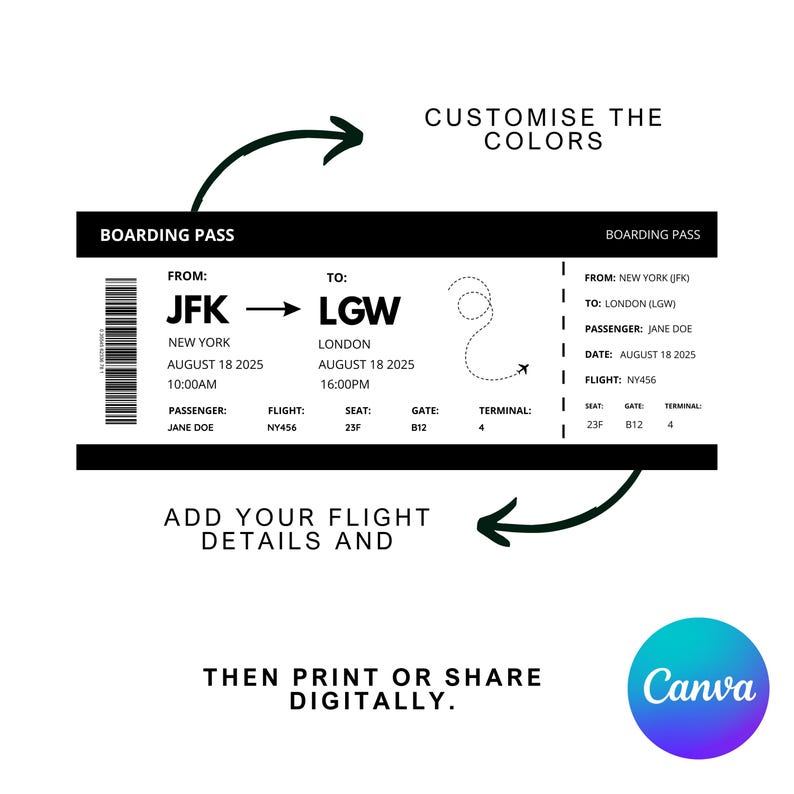 Editable Boarding Pass Template | Surprise DIY Boarding Pass ...