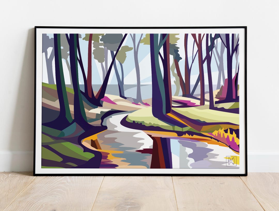 Colorful Forest River Art Print – Abstract Landscape, Modern Home Decor ...
