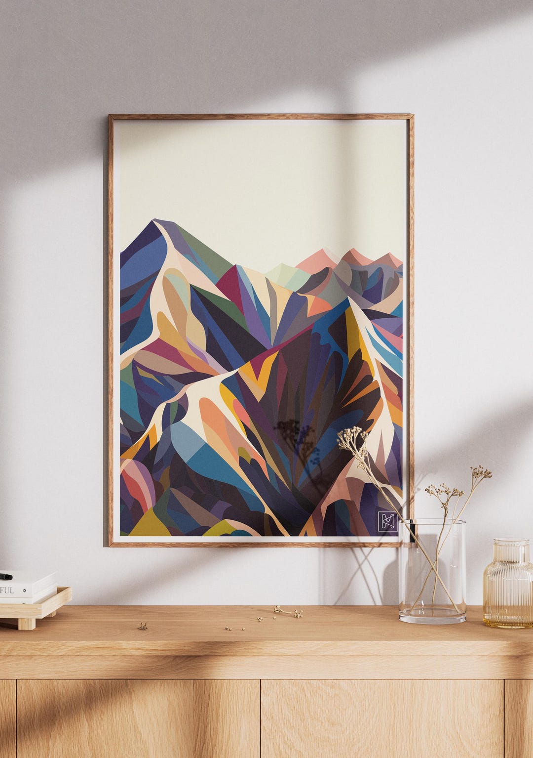 Colorful Abstract Mountain Print – Modern Geometric Landscape Poster - Etsy