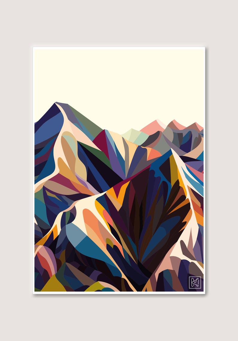 Colorful Abstract Mountain Print – Modern Geometric Landscape Poster - Etsy