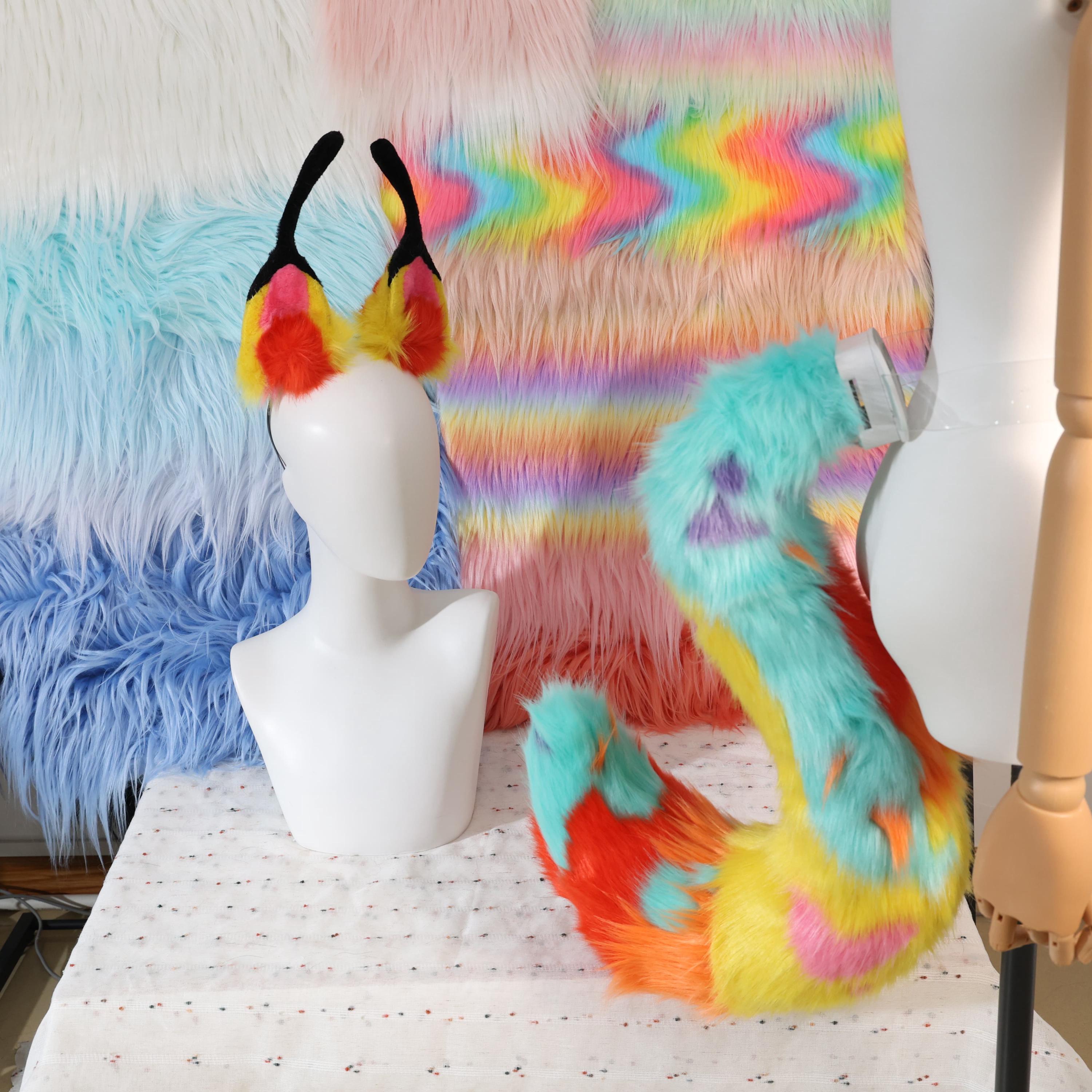 Colorful Fursuit Furry Ears Tail Set Handmade Mythical Creature Cosplay ...